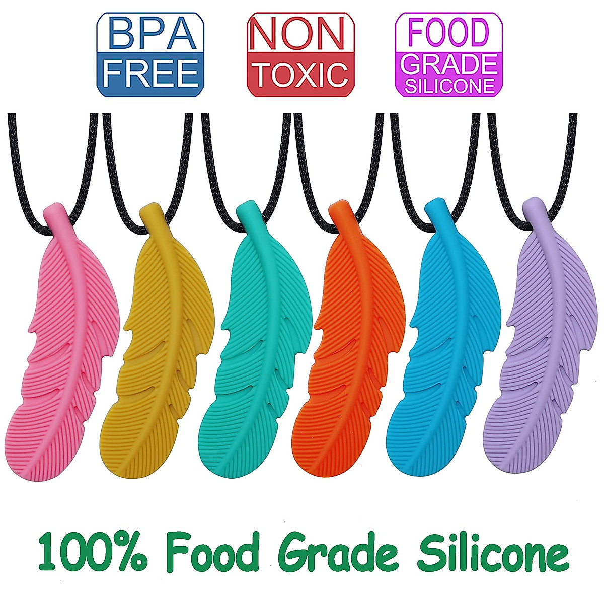 Chew Necklaces for Sensory Adult and Kids, Silicone Feather Chewy Necklace for Autism, ADHD, Chewing, Oral Motor Therapy Tools for Mild Chewers