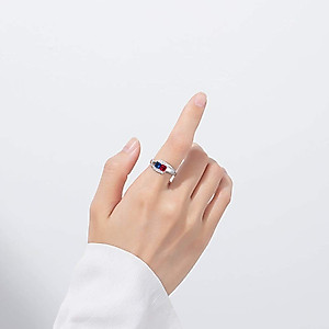 GLAMCARAT Sterling Silver Personalized mother ring with 2 birthstones promise ring name engraved jewelry for women (sterling-silver, 8)