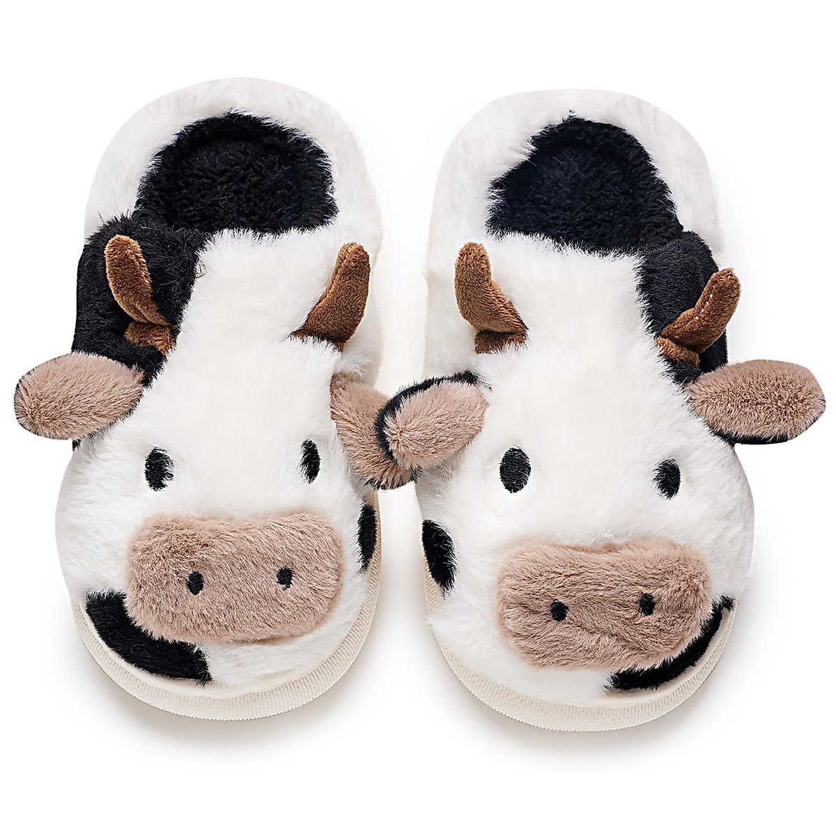 sharllen Fuzzy Cow Slippers for Kids Cute Fluffy Cow Kids House Slippers Toddler Girls Boys Animal Cartoon House Shoes for Indoor Outdoor