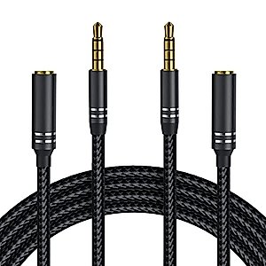 Jeselry 3.5mm Headphone Extension Cable (4Ft/1.2M), 4 Pole Hi-Fi Sound Audio Cable, Nylon Braided Male to Female AUX Cord, Auxiliary Stereo Extender for All 3.5 mm Enabled Devices (2 Pack - Black)