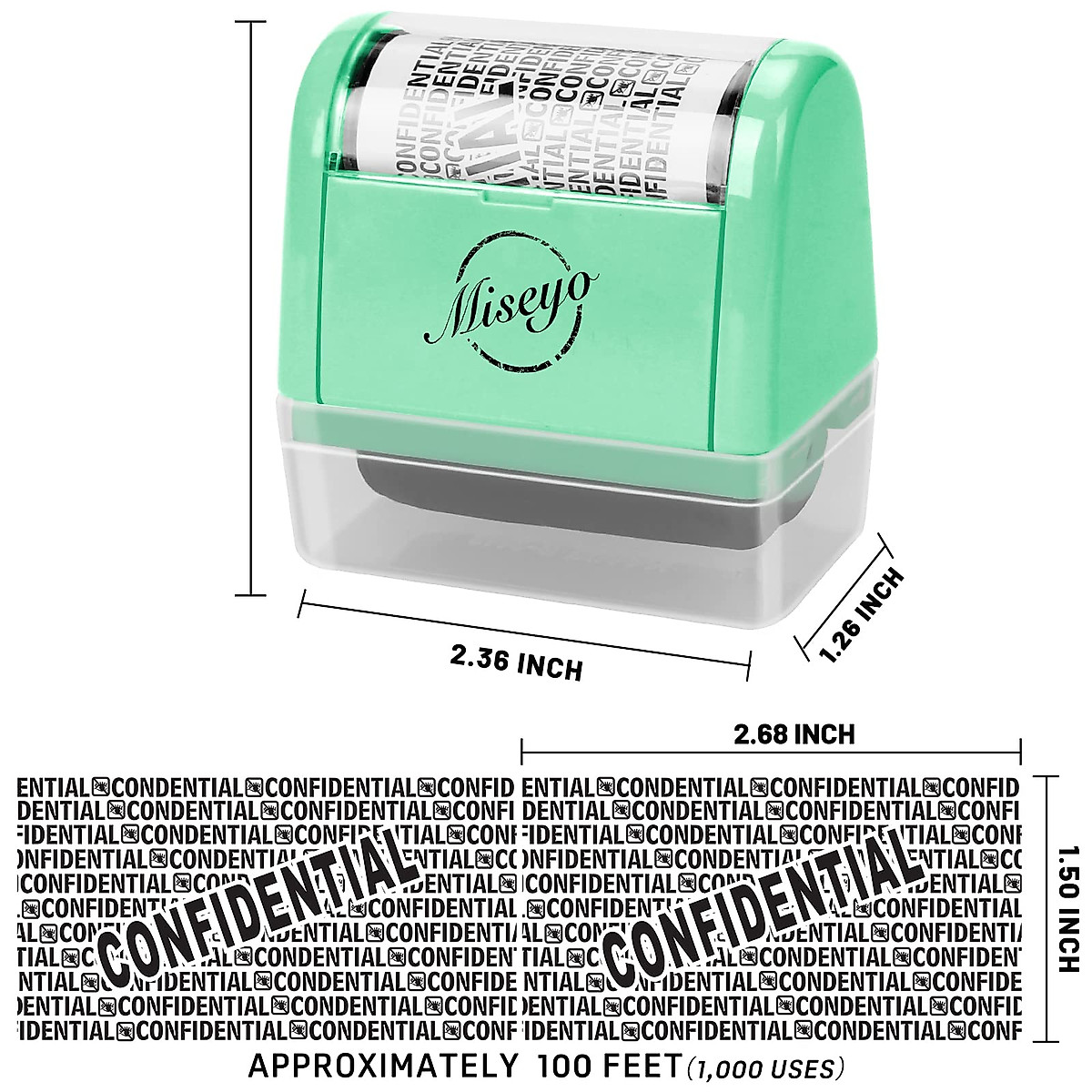 Miseyo Wide Roller Stamp Identity Theft Stamp 1.5 Inch Perfect for Privacy Protection,Anti-Theft Security Confidential Easy for Guard Personal Information Blockout - 3Pack Set (Mint Green)