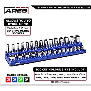 ARES 60008-30-Piece 3/8 in METRIC Magnetic Socket Organizer -BLUE -Holds 15 Standard (Shallow) and 15 Deep Sockets -Perfect for your Tool Box -Also Available in BLACK