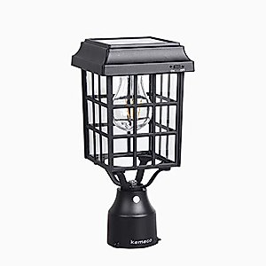 Kemeco ST4329Q-A Solar Post Light Squared Frame Exterior Waterproof Led Fixture for Outdoor Garden Street Post Pole Yard Driveway Walkway Entryways (Flat Roof)