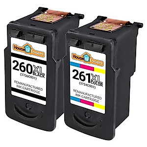 Houseoftoners Remanufactured Canon Pg-260 & 261XL Black & Color Ink Cartridge Replacement, High Yield 260 & 261XL Ink Cartridge for PIXMA TS5320, PIXMA TR7020-2 Pack (Black, Color)