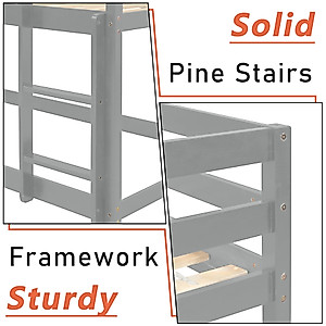 Ochangqi Kids Bunk Bed Twin Over Twin with Stairs and Rails for Kids Toddler Girls Boys,Pine Wood,Easy Assemble, Convertible to Low Profile Loft Bed (Grey)