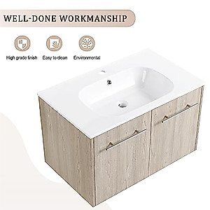 30 Inch Wall Mounted Bathroom Vanity Sink Combo, Modern Bathroom Vanity Set with Gel Sink Top, 2 Door Storage Cabinet with Handle, Hanging Bathroom Vanity w/Sink