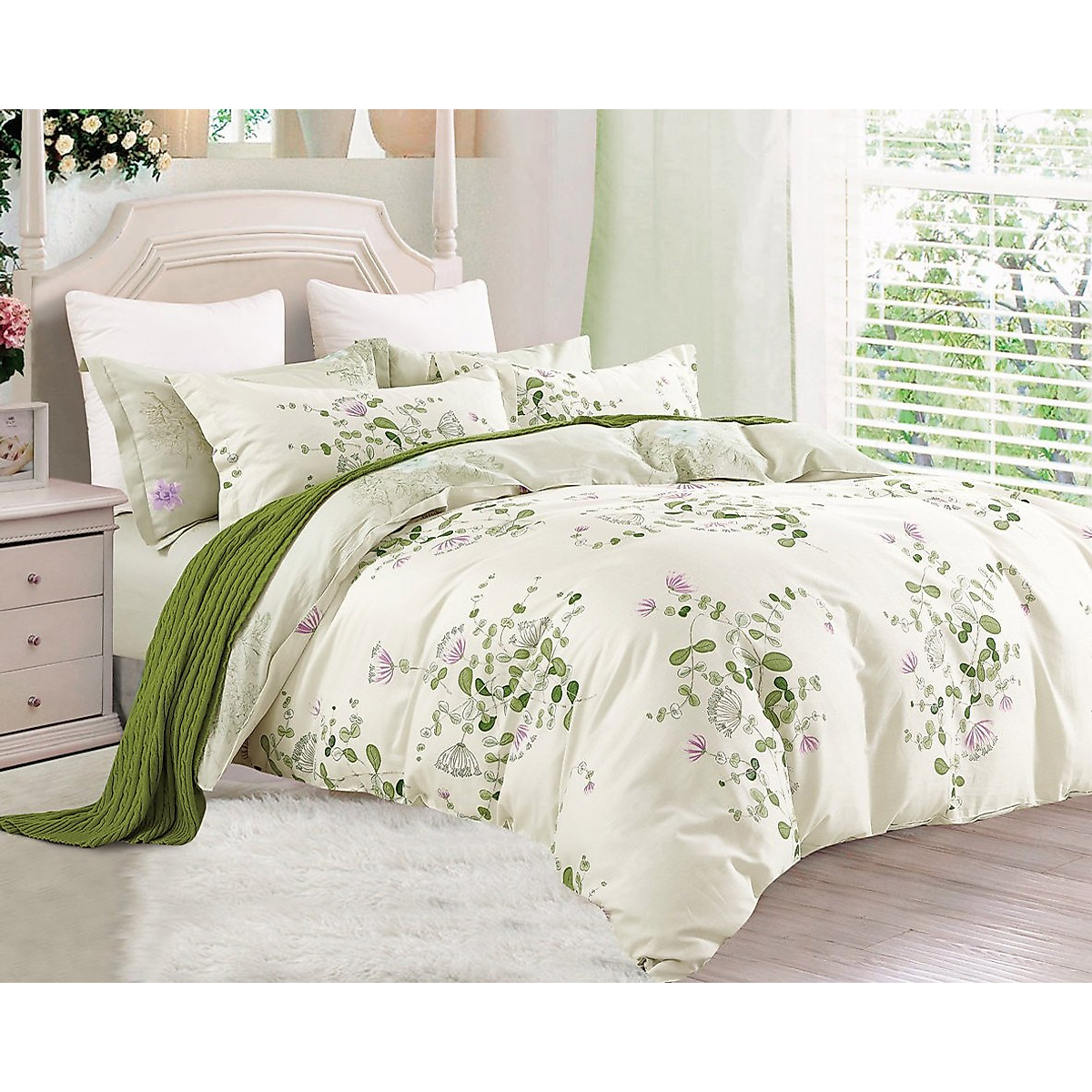 Swanson Beddings Graceful and Chic Floral Print 3pc 100% Cotton Bedding Set: Duvet Cover and Two Pillow Shams - Queen Size