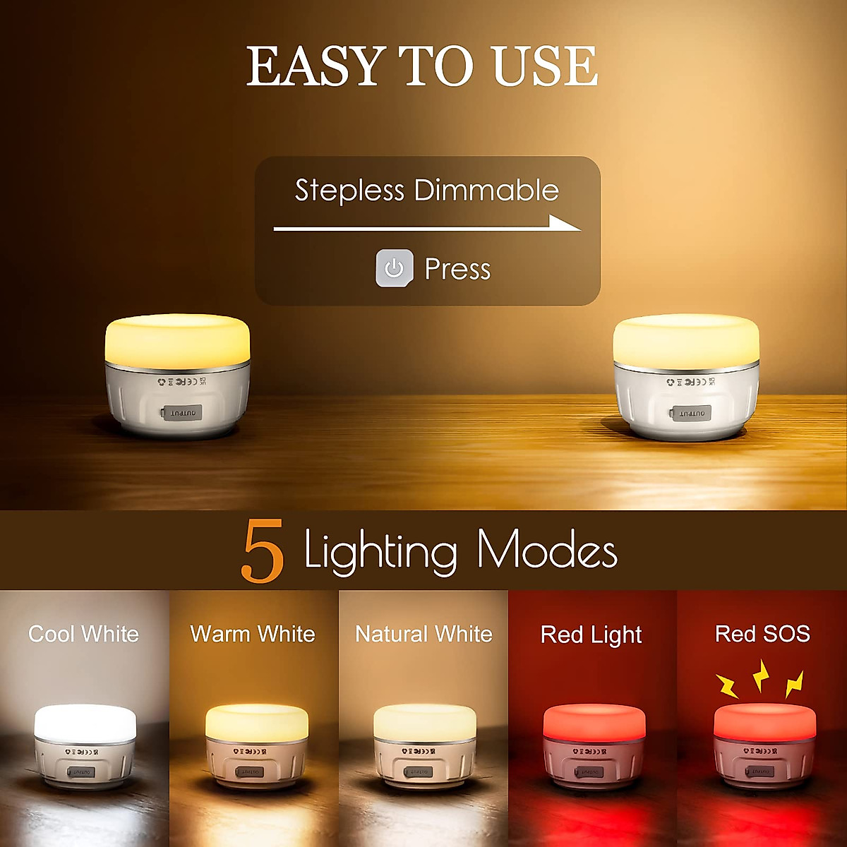 Sinvitron Camping Lantern 1000LM, 5200mAh Camping Lights with Remote Control, Up to 150H Running, 5 Lighting Modes,IPX5 Waterproof Emergency Light for Home,Power Outages, Hiking,Fishing (White)