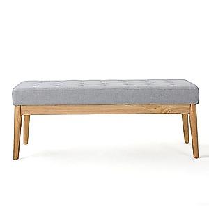 Christopher Knight Home Saxon Fabric Bench, Light Grey, 15.75” D x 43.50” W x 17.00” H