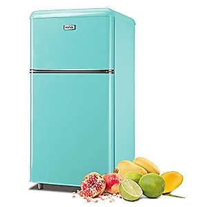 WANAI Compact Refrigerator 3.2 Cu.Ft Retro Dual Door Mini Fridge with Freezer Adjustable Remove Glass Shelves Small Refrigerator Suitable for Dorm Garage and Office