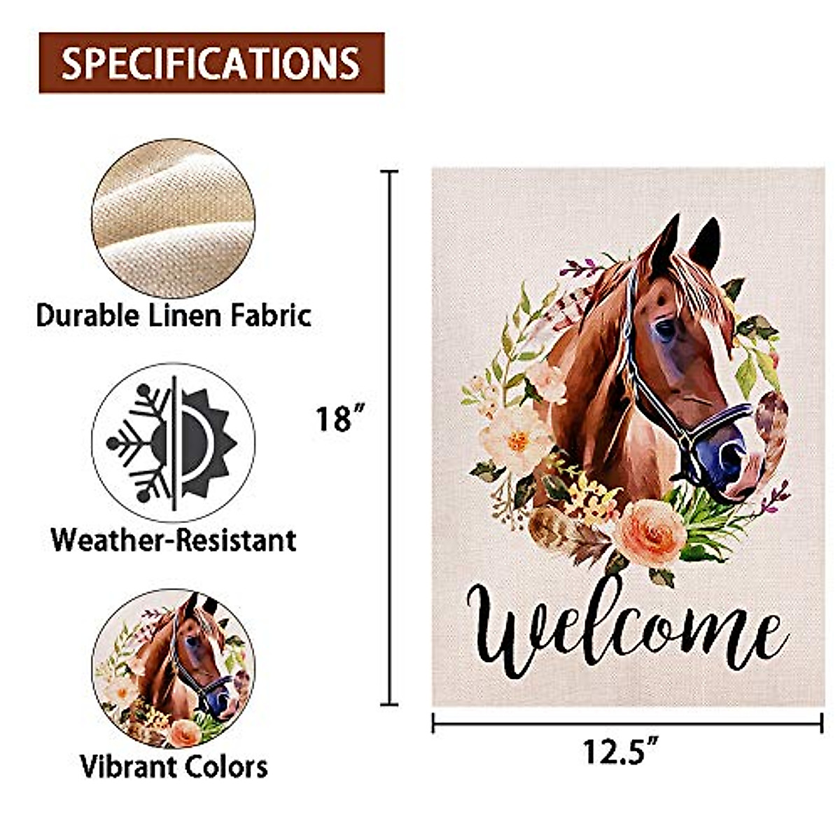 Welcome Horse Garden Flag 12.5x18 Inches Vertical Double Sided Farmhouse Burlap Yard Outdoor Décor