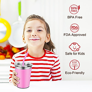 Rommeka Straw Cups For Kids, 12oz Stainless Steel Toddler Cups with Straws and Lids, Unbreakable Spill Proof Cups for Kids, Fits Most Cup Holders and Dishwasher Safe, 6 Pack