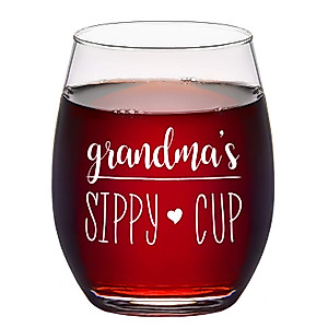 GINGPROUS Grandma’s Sippy Cup Stemless Wine Glass for Women, Grandma, Mother, New Grandma, Grandma Again, Grandmother, Funny Grandma Wine Glass 15 Oz for Mother's Day Birthday Christmas