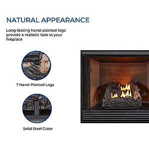 HearthSense VFL18M Dual Fuel Ventless Fireplace Logs Set with Manual Control, Use with Natural Gas or Liquid Propane, 30000 BTU, Heats up to 1000 Sq. Ft, Brown, 18 Inches