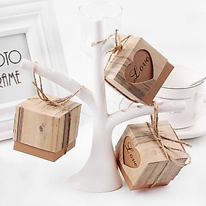 Jucoan 150 Pack Rustic Kraft Paper Candy Boxes, 2 x 2 x 2 Inch Mini Cube Wedding Favor Gift Boxes with Burlap Jute Twine, Love Heart Party Favor Gift Boxes for Wedding Baby Shower Birthday Party, Valentines Day