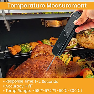Circrane Digital Instant Read Thermometer, LED Hight Bright Screen with Huge Digits and Alarm, Meat Thermometer for Grilling, Cooking and BBQ, Black