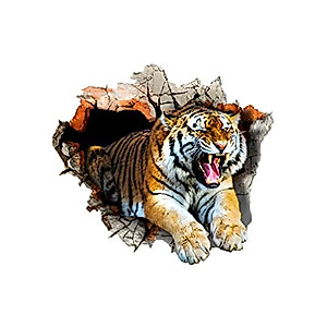 Pinenjoy 3D Tiger Wall Decal Smashed Wild Animal Wall Sticker 23.62x23.62inch Removable Self-Adhesive Vinyl Jungle Animal Wall Mural for Nursery Playroom Kids Room Bedroom Wall Decors