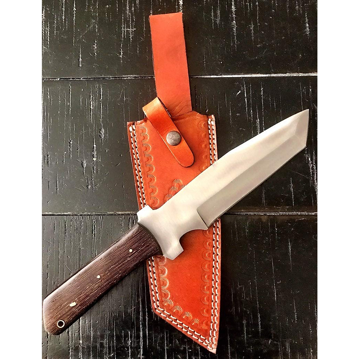 13" Tactical Knife 100% Hand Forged Full Tang Hunting Knife with Walnut Wood Handle D2 Steel Blade Perfect for Camping, Hunting, Indoor, Outdoor Activities