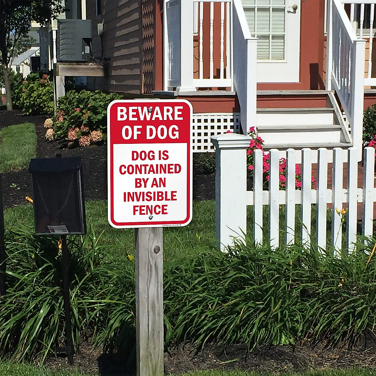 SmartSign Dog Contained By Invisible Fence Sign - 2 Pack, Beware Of Dog Sign, 18 x 12 inch, 2mm Aluminum Composite, Red and White, Made in USA