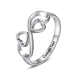 EBAT Love Ring Women's Heart Ring Mother's Day Infinite Friendship Best Friend 2 Promises Her and His Personalized Ring Customized Name in Sterling Silver