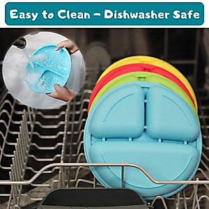 Silikong Divided Silicone Plates for Toddlers ** NO SUCTION** | BPA Free | Dishwasher, Microwave and Oven Safe | Kids Plates with Dividers (Boys)