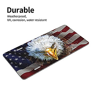 Bald Eagle American Flag Personalized License Plate Auto Truck Front Tag Metal License Plate Cover Frame for Car 6"X12"