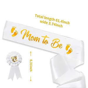 Vukasi 2Packs Baby Shower Sash Decorations Mom to Be Dad to Be Tinplate Badge with Gold Pattern for Girl Boy Gender Baby Welcome Party White（61.4 x 3.47 inch