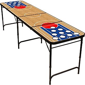 8' Folding Beer Pong Table with Bottle Opener, Ball Rack and 6 Pong Balls - Basketball Design - By Red Cup Pong