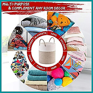 MINTWOOD Design Large 18 x 16 Inches Decorative Woven Cotton Rope Basket, Tall Laundry Basket Hamper, Blanket Basket for Living Room, Storage Baskets for Toys, Towel, Throw, Pillow, Light Brown