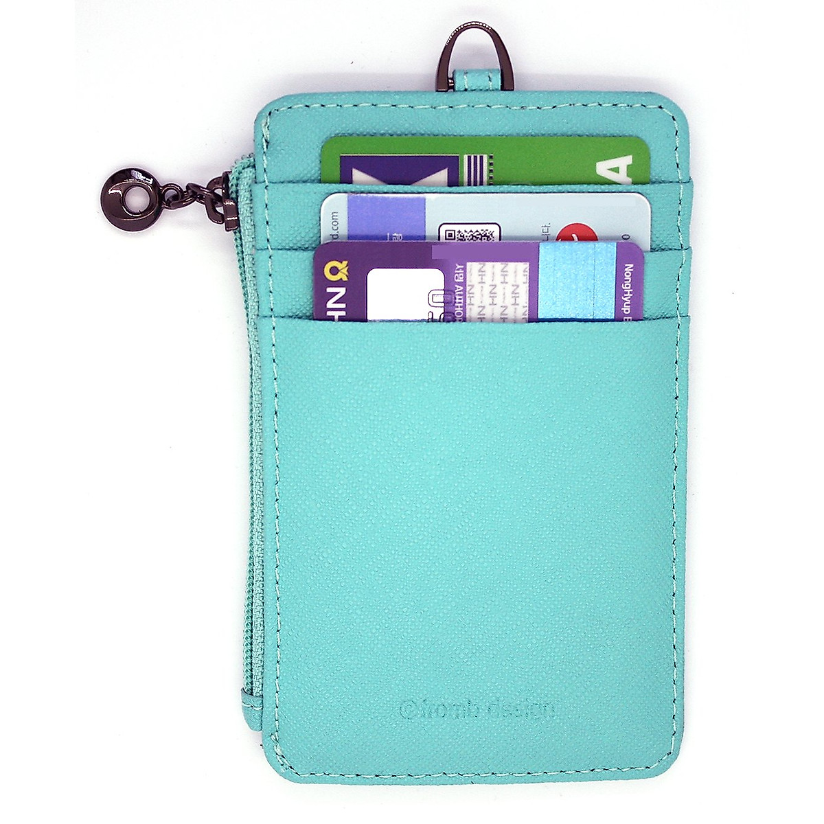 ID Credit Credit Card Holder Wallet Necklace Landyard Zipper Badge Case Genuine Leather Cute Women (Green)