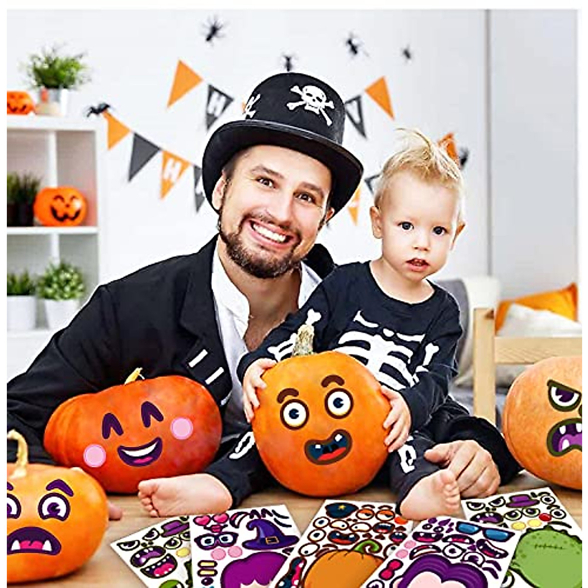 24 Sheets Halloween Pumpkin Craft Stickers Party Favors Make a Face Stickers Zombie Witch Vampire Self Adhesive DIY Stickers for Halloween Kids Toddlers Classroom Treats Party Game Stickers