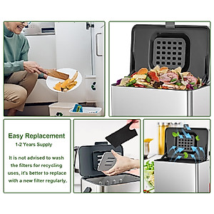 15 Pack Trash Can Odor Filter Refills for Trash Can and Compost Bin, Activated Charcoal Deodorizer Sheets for Indoor Kitchen Compost Bucket Countertop and Recycle Bin, Square 3.9 Inch