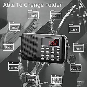 Mini Portable Radio AM FM Pocket Radio with MP3, LED Flashlight, Digital Radio Speaker Support Micro SD/TF Card/USB, Auto Scan Save, 1200mAh Rechargeable Battery Operated, by PRUNUS[Latest Version]