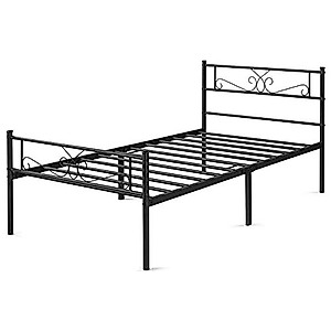Topeakmart 13 inch Classic Metal Bed Frame with Headboard Mattress Foundation/Platform Bed/Slatted Bed Base,Twin Size