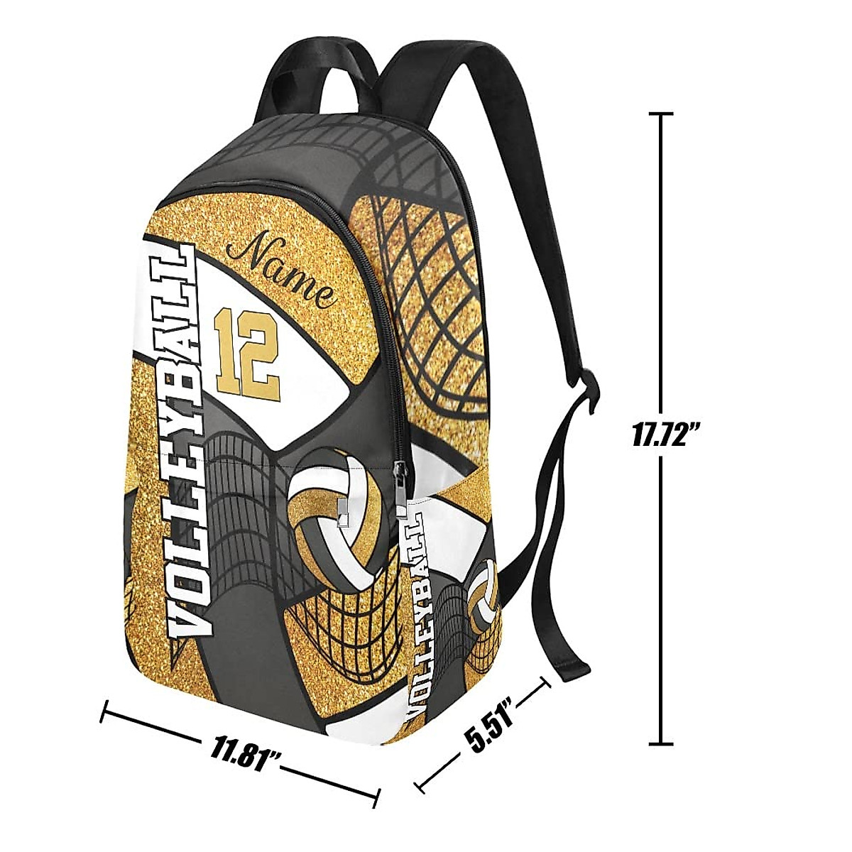 Personalized Sport Volleyball Gold Casual Daypack Bag with Name Custom Backpack for Man Woman Girl Boy Gifts