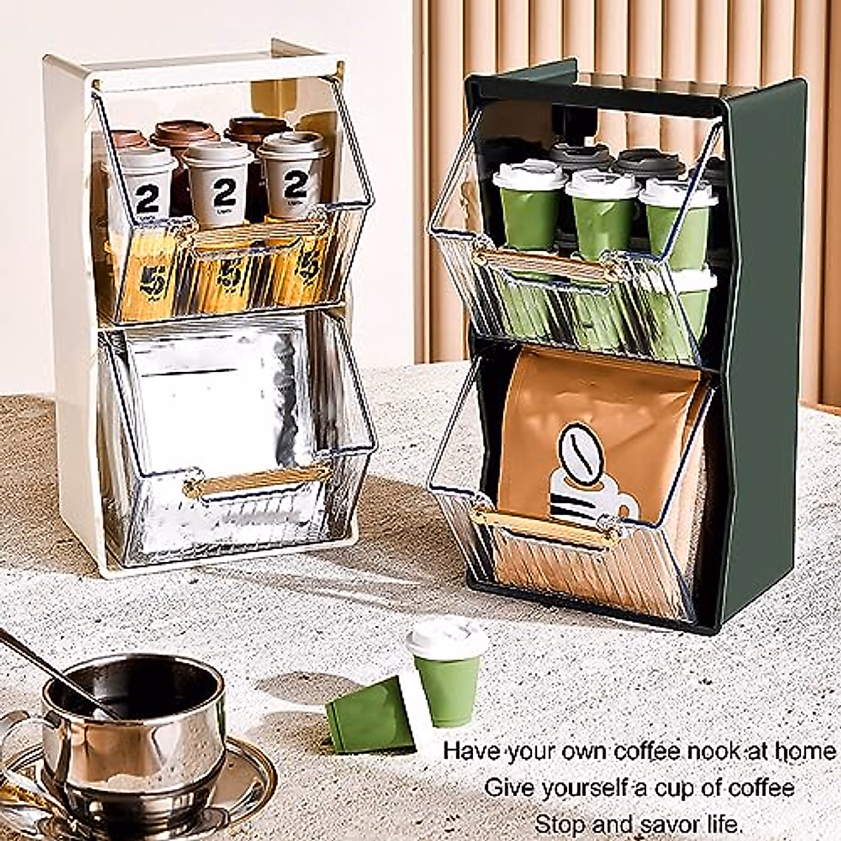 2 Layer Tea Bag Holder, Tea Bag Organizer, Multi Functional Tea Bag Storage Organizer Storage Box for Tea and Coffee Box, Sugar Packets for Kitchen Pantry Cabinets, Countertops