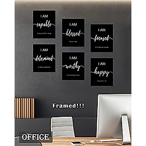 Drsoum Inspirational Wall Art Office Decor, Motivational Wall Art Prints for Office Bedroom Living Room Classroom,Black and White Daily Positive Affirmations Posters for Women Men Kids, Set of 6, 8"x10",FRAMED