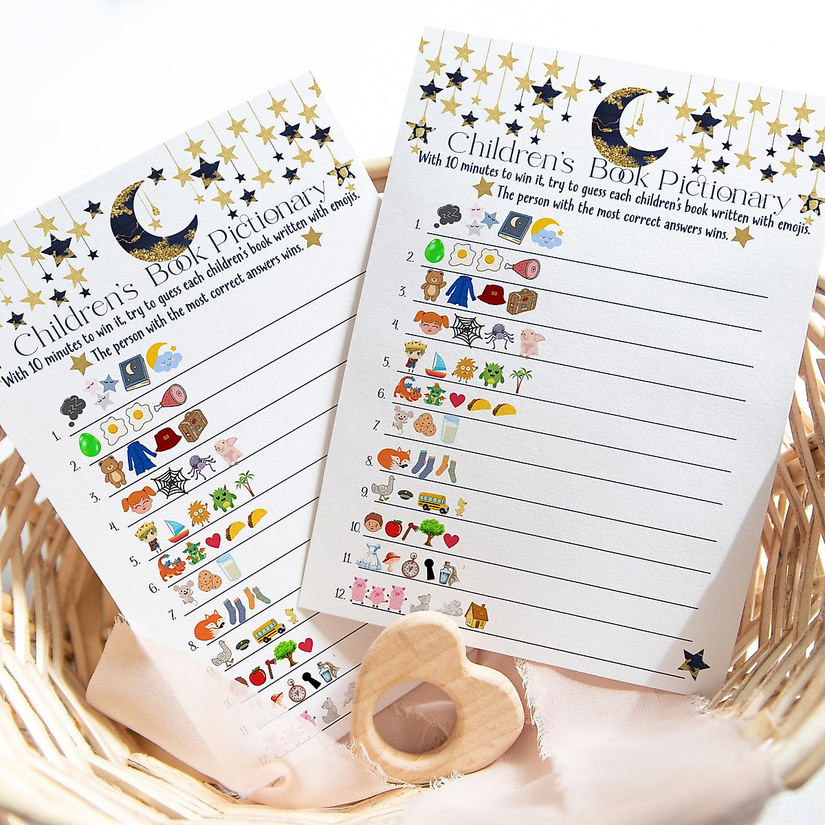 Twinkle Little Star Baby Shower Game Cards, 25 Guest Pack, Guess the Pictogram Childrens Storybook Activity Cards, Celestial Favors, Ideas, Planning, Fun Guessing Activities Play for Prizes