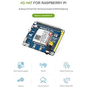 4G 3G GNSS HAT Based on SIM7600A-H LTE CAT4 150Mbps Wireless Communication Telephone Call SMS Compatible with Raspberry Pi 4 3 2 Model B B+ Zero W WH (US CA)@XYGStudy