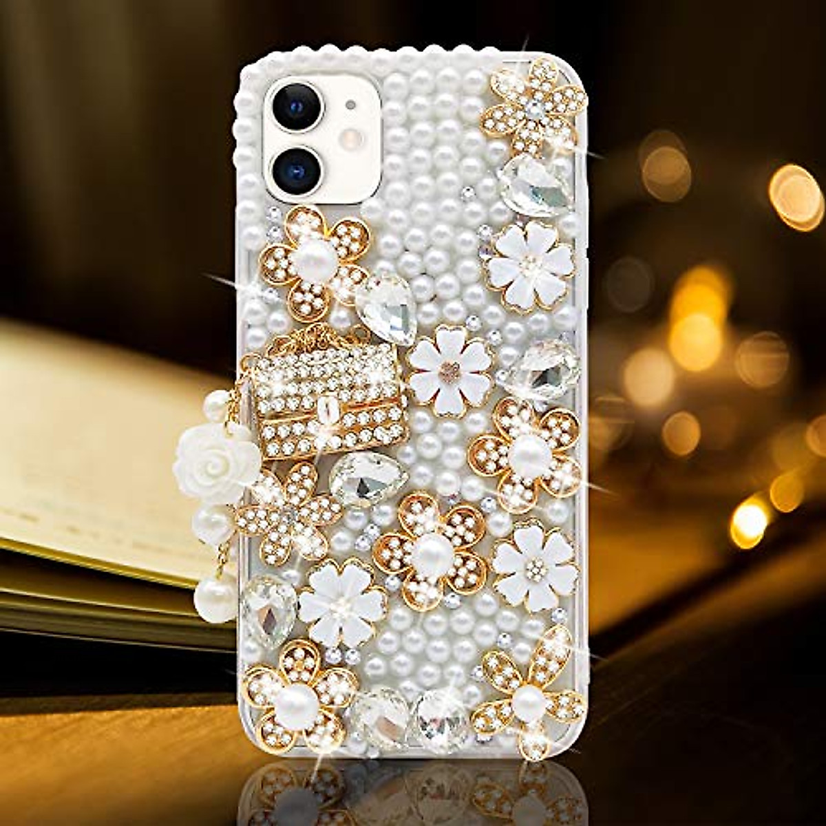 Guppy for iPhone 11 Case Women Luxury 3D Bling Shiny Rhinestone Diamond Crystal Pearl Handmade Pendant Iron Tower Pumpkin Car Flowers Soft Protective Anti-Fall Case for iPhone 11