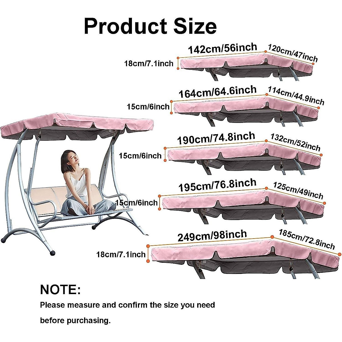 Patio Swing Canopy Top Cover,2 3 Seater Waterproof Replacement Canopy Cover for Swing Chair Awning Glider,Swing Cover for Outdoor Garden Furniture,210D Oxford Cloth(Beige,77x49x6inch)