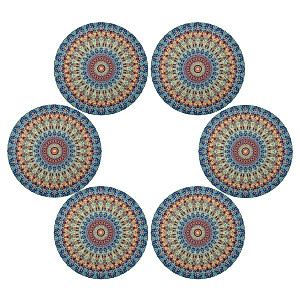Qilmy Mandala Round Placemats Non-Slip Washable Polyester Table Mats Set of 1 Heat Resistant Placemats for Kitchen Dining Table Decoration