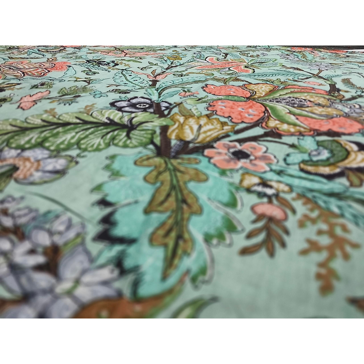 Indian Hand-Block Printed Jaipuri Flower Print Floral Ethnic Sanganer Kurti Print Cotton Fabric (Mint Mugal Flower, 3 Yards)