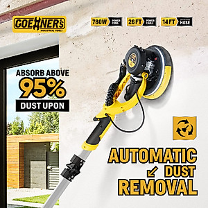 Drywall Sander with Labor-Saving Strap, Electric Sander for Drywall with Vacuum Attachment, Auto Dust Absorption, 7 Variable Speed 500-1800RPM, 26' Power Cord, Power Ceiling Sander for Popcorn Ceiling