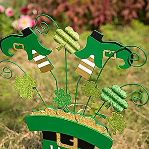 Glitzhome 31.5"H St. Patrick's Leprechaun Belt Yard Signs with Stakes, Wooden Door Wall Hanging Decor Interchangeable for Home Party Yard Lawn Patio Outdoor