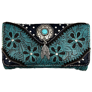 Western Floral Pu Leather Turquoise Concho Women Tote Purse Wallet Turquoise