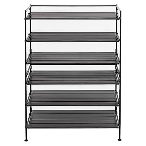Seville Classics Sturdy Freestanding Storage Shelf for Bedroom, Closet, Entryway, Dorm Room Organizer, Stackable Metal 3-Tier 2" Resin Slat Shoe Rack, Espresso