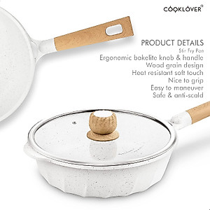 COOKLOVER Nonstick Induction Wok-12.6inch& 9.5 inch Nonstick Stir Fry Pan with Lid – White