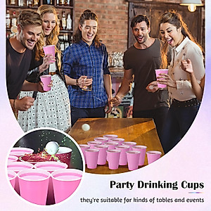 Uiifan 50 Pieces 9 oz Plastic Cups Disposable Drinking Cups Bulk for Beverage Coffee Picnics Christmas Day Birthday Party Wedding Halloween Thanksgiving(Pink)