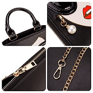ENJOININ Women Novelty Lady Face Shoulder Bags Funky PU Leather Top Handle Satchel Handbags Clutch Purse for Women (black-1A)